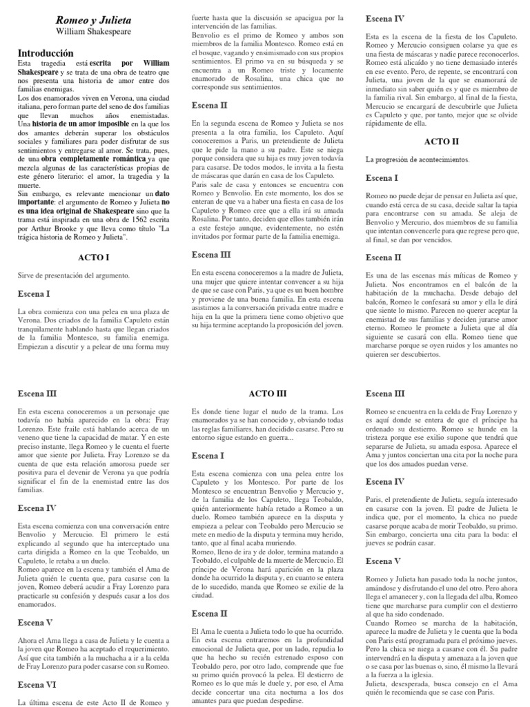 ROMEO Y JULIETA - Resumen Por Actos y Escenas | PDF | Romeo y Julieta