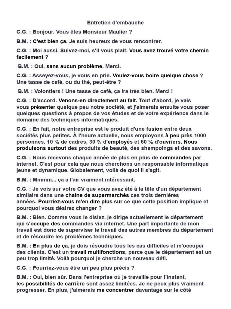 Simulation d'entretien d'embauche détaillée | PDF