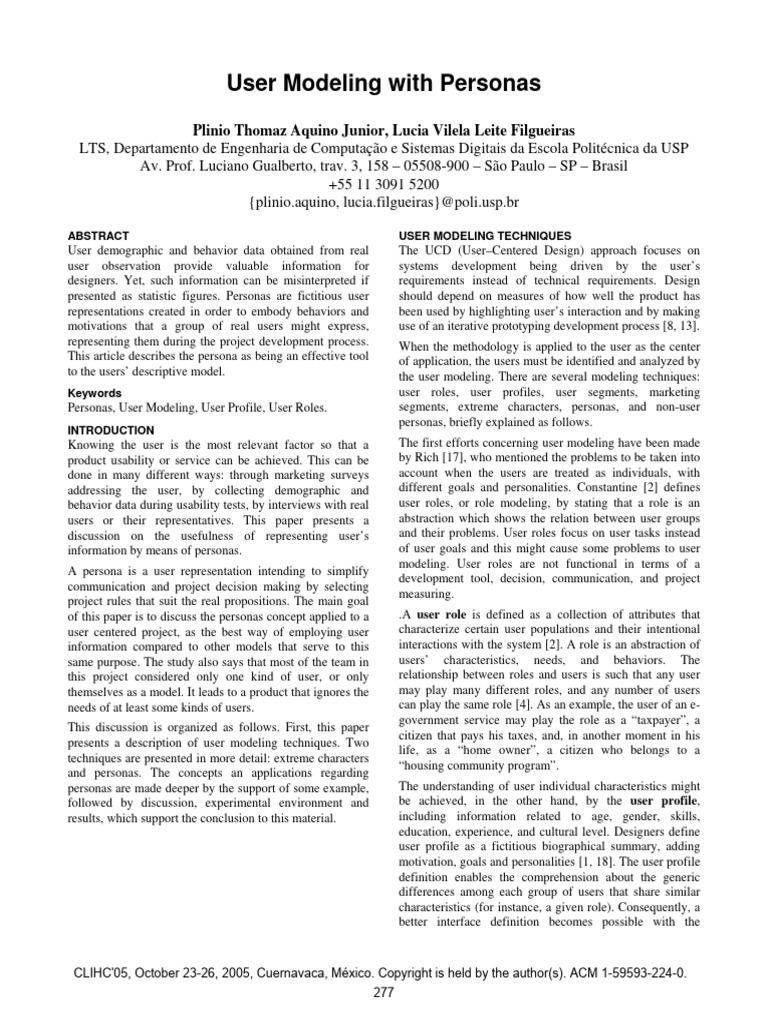 User Modeling With Personas: Plinio Thomaz Aquino Junior, Lucia Vilela Leite Filgueiras ...