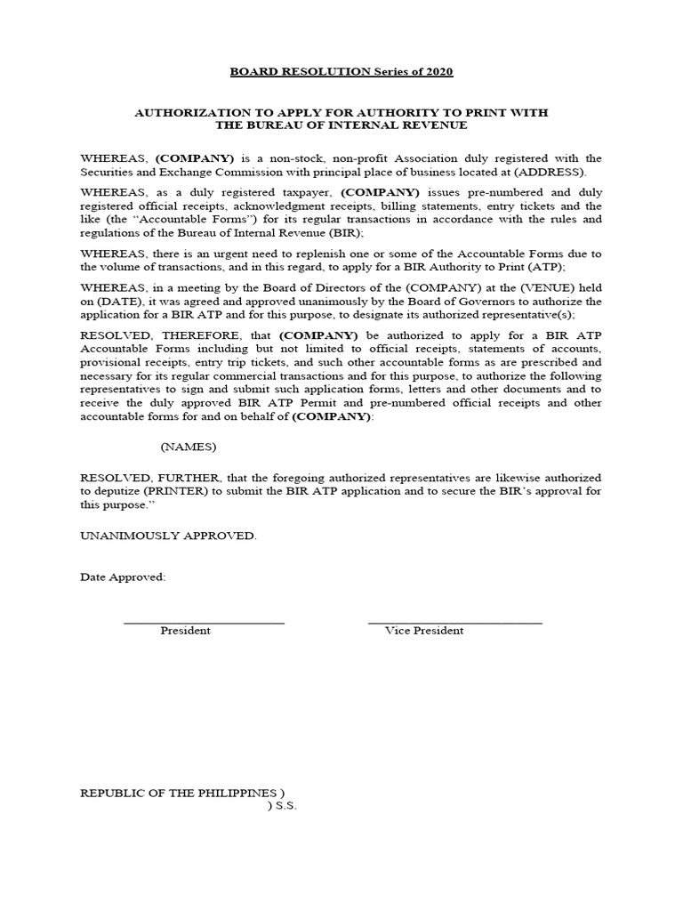 Sample Board Resolution | PDF | Receipt | Justice