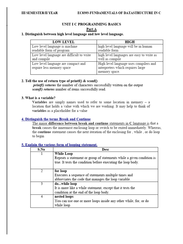 Ec8393 PDS 2marks With Answers | PDF | Pointer (Computer Programming) | Control Flow