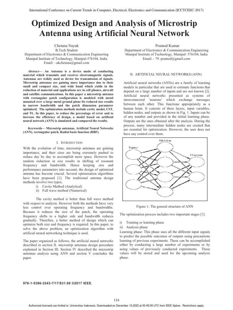 Optimized Design and Analysis of Microstrip Antenna Using Artificial Neural Network | PDF ...