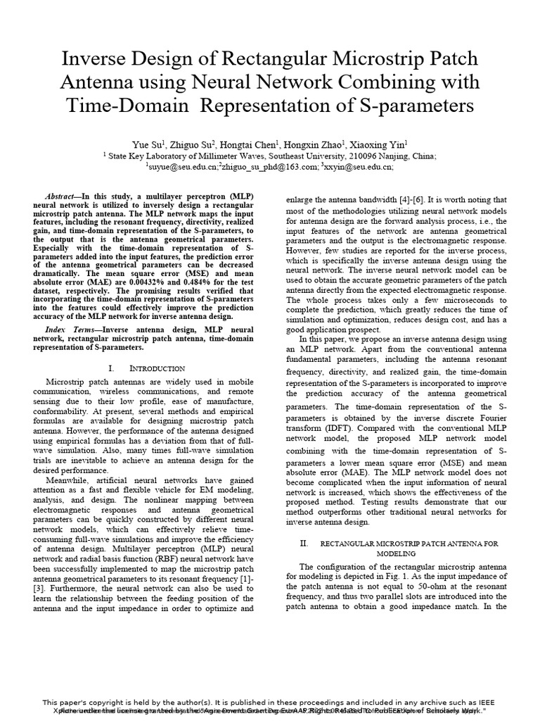 Inverse Design of Rectangular Microstrip Patch Antenna Using Neural ... Inverse Design of Rectangular Microstrip Patch Antenna Using Neural ...