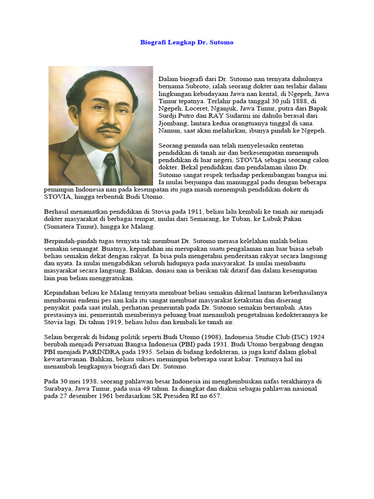 Biografi Lengkap DR Sutomo | PDF