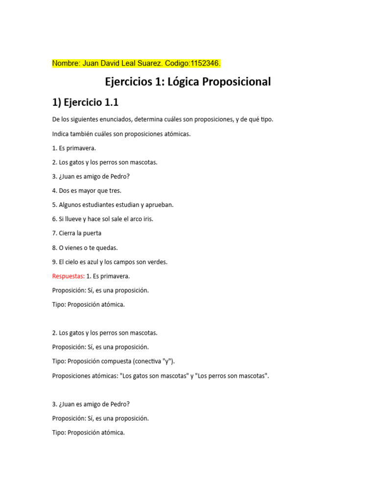 Taller proposicional 1. Hecho | PDF | Proposición | Gramática