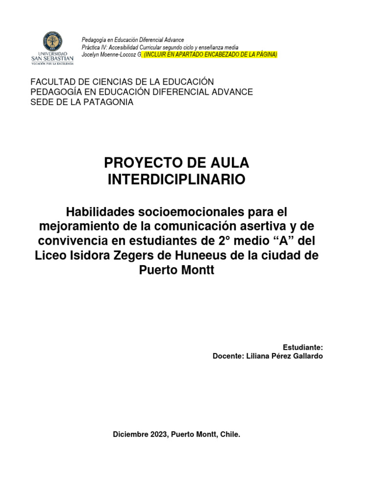 Ejemplo Proyecto de Aula | PDF | Evaluación | Aprendizaje