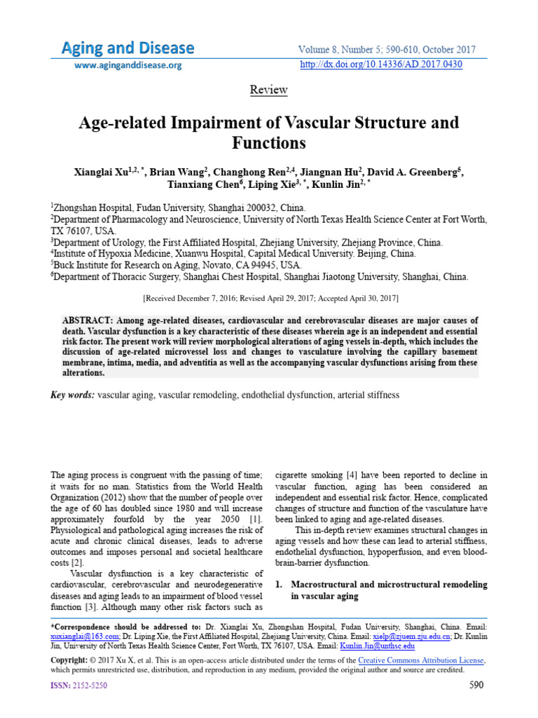 Age-Related Impairment of Vascular Structure and Functions | PDF | Endothelium | Artery