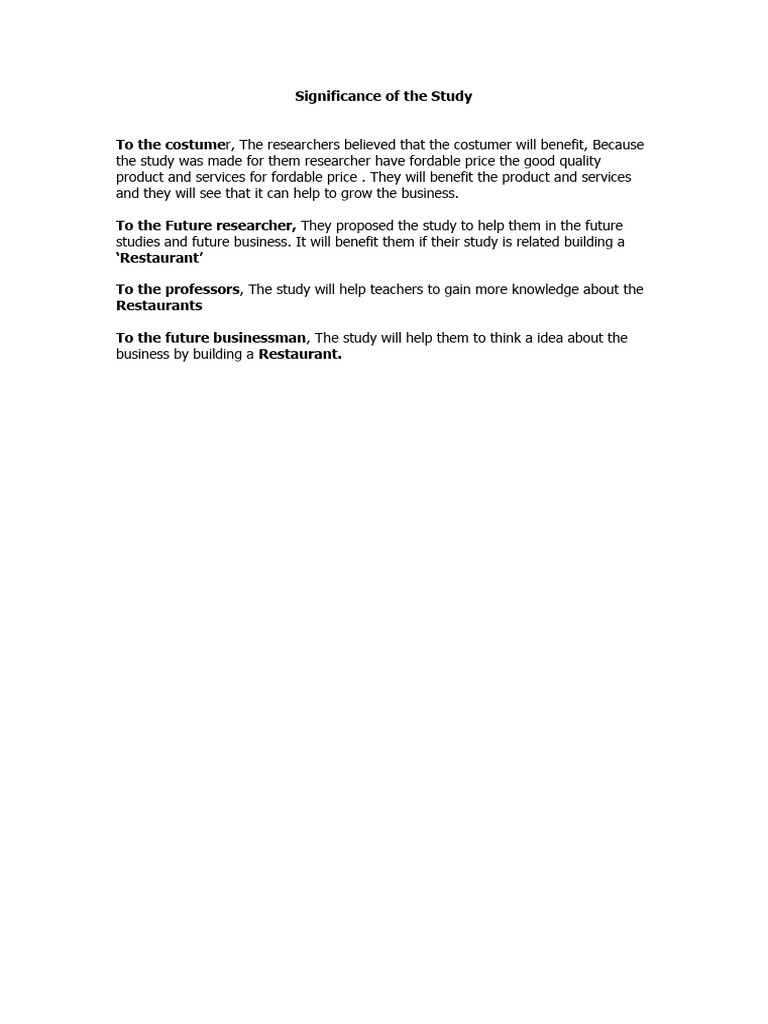 Significance of the Study | PDF