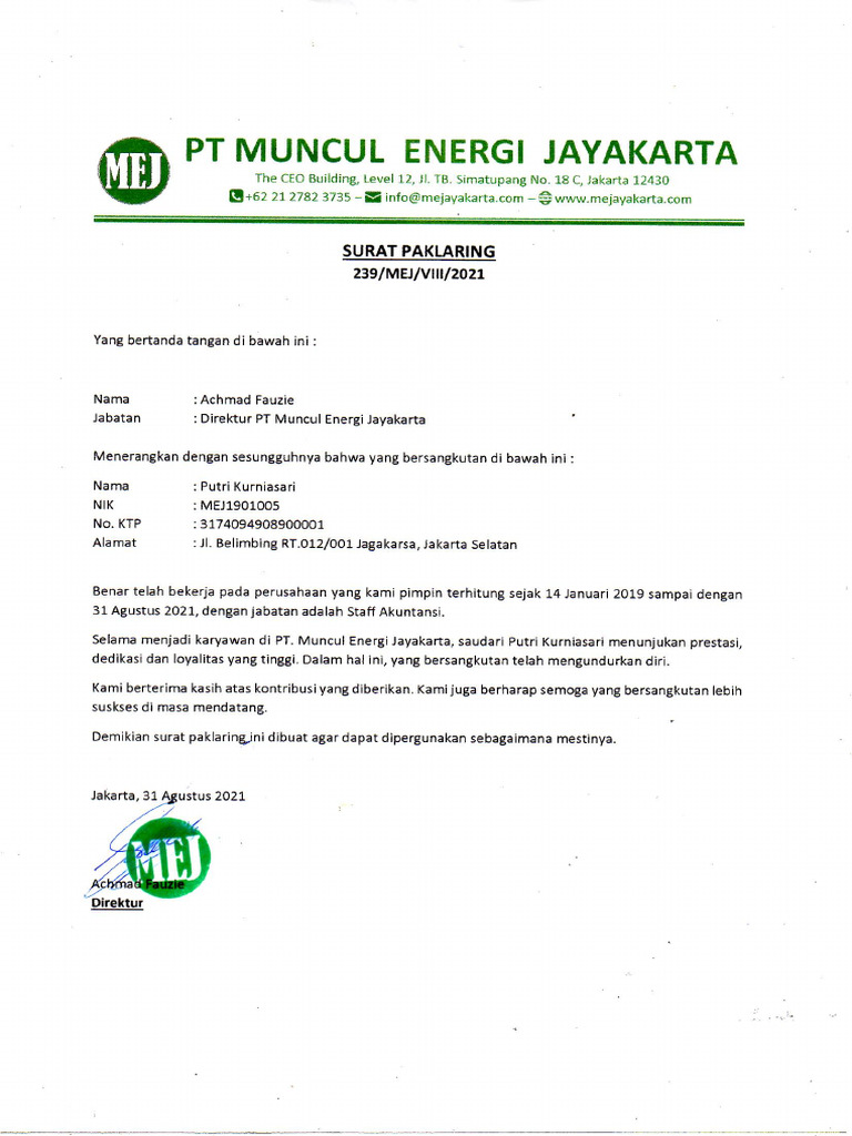 Surat Paklaring | PDF