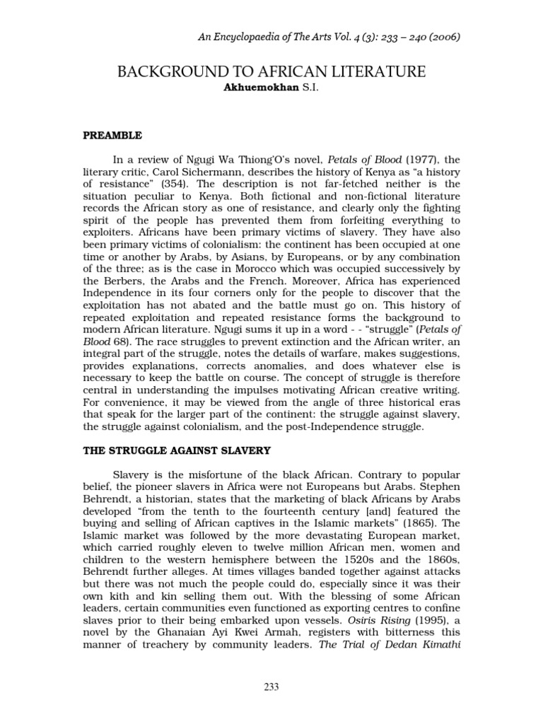 African Literature: A History of Struggle | PDF | Atlantic Slave Trade