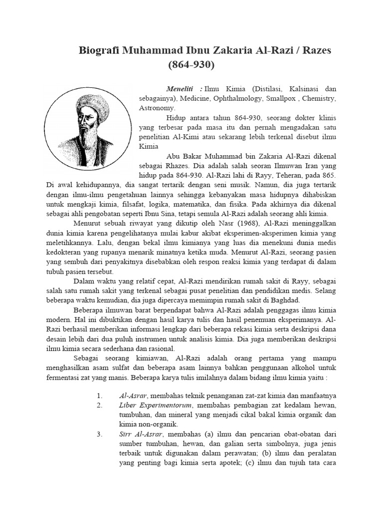 Biografi Muhammad Ibnu Zakaria Al Razi R | PDF