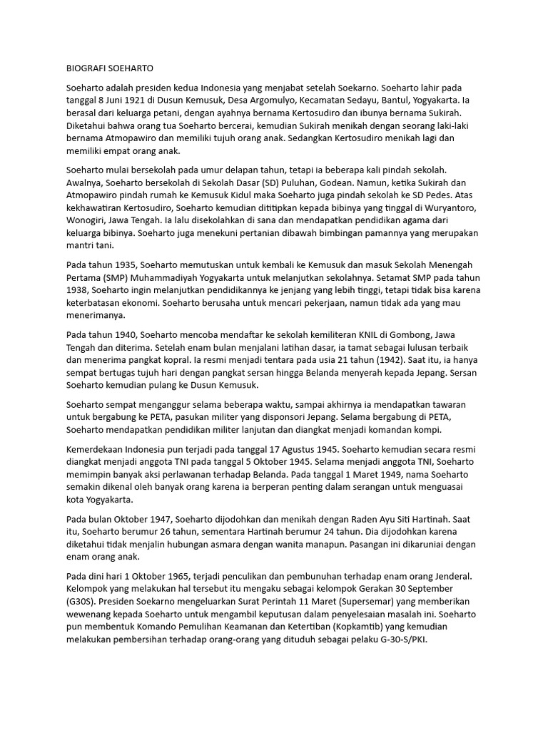 Biografi Soeharto: Presiden Kedua RI | PDF | Politik