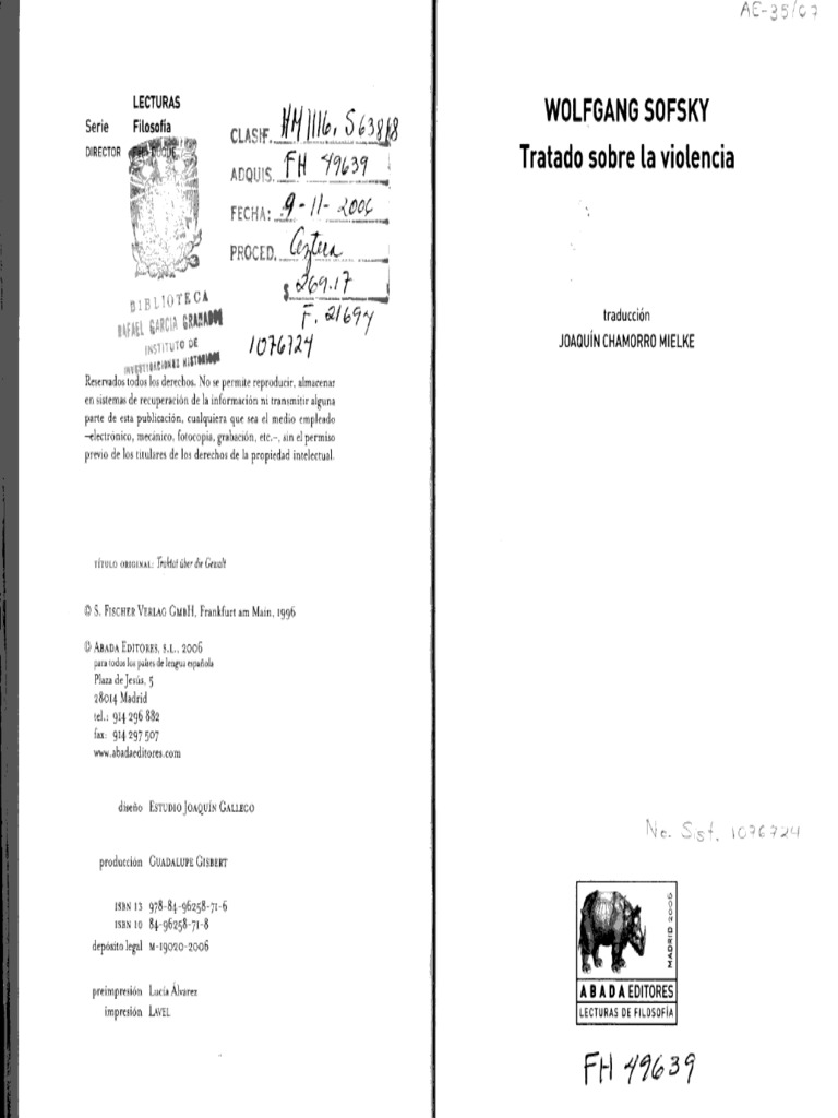 Tratado Sobre La Violencia Sofsky | PDF