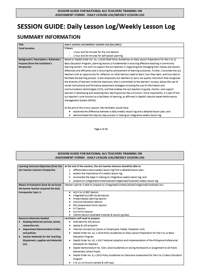 SG Asmt - Daily Lesson Log - Weekly Lesson Log | PDF | Lesson Plan | Learning