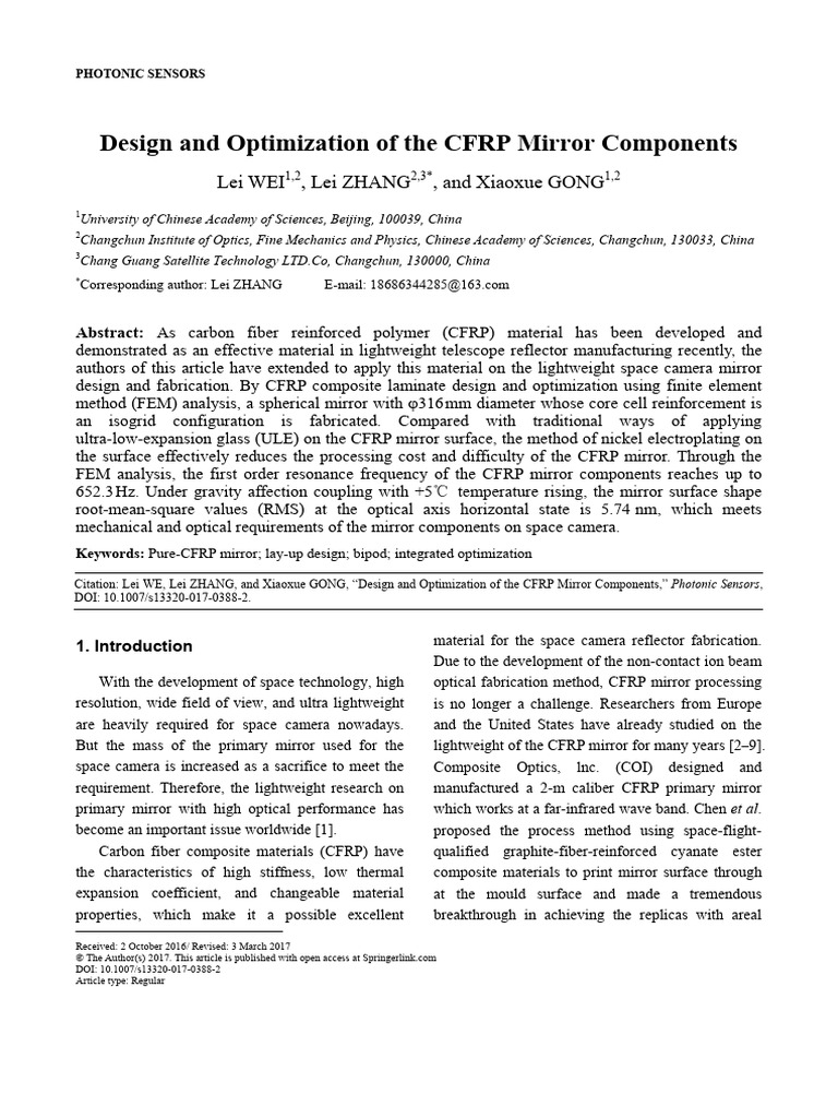 Design And Optimization Of The Cfrp Mirror Compone Pdf Mirror Optics
