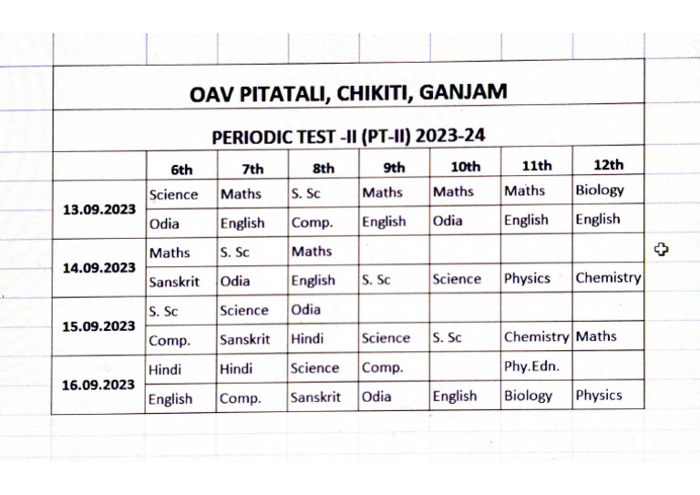 PT-2 Time Table | PDF