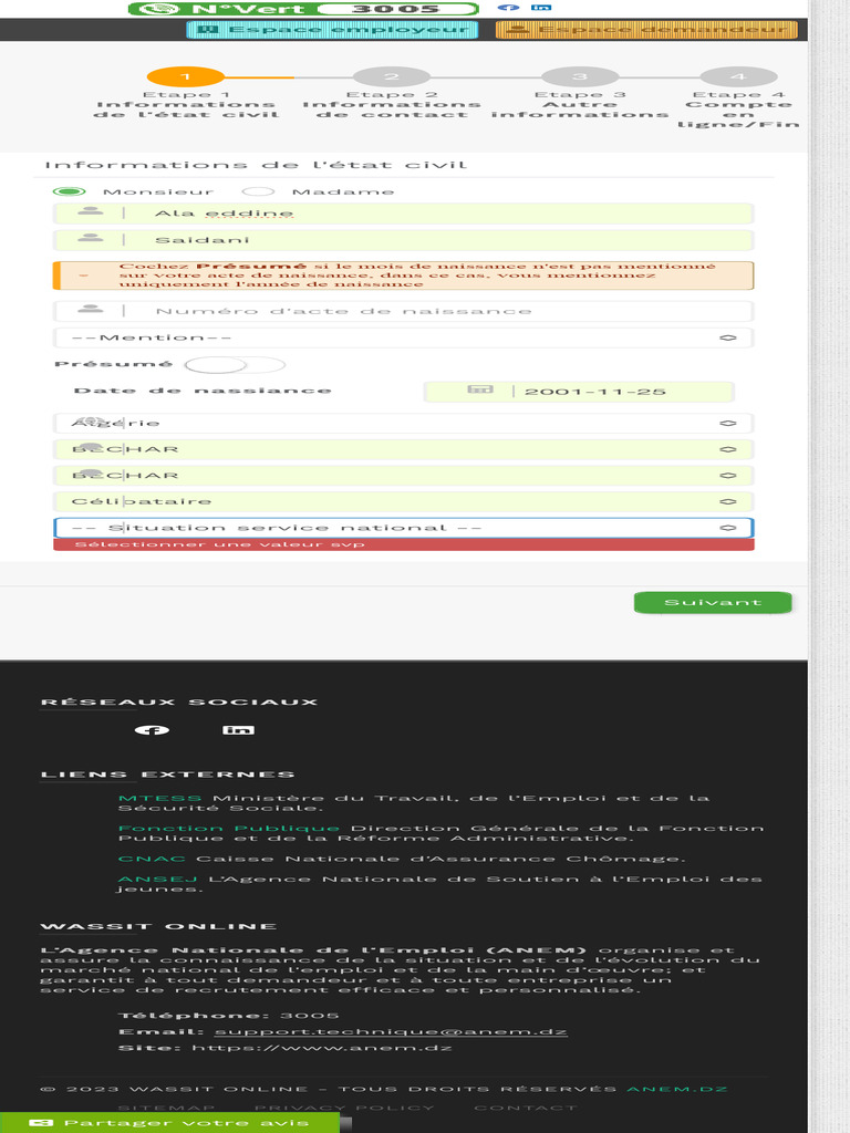 Inscription sur Wassit Online ANEM | PDF