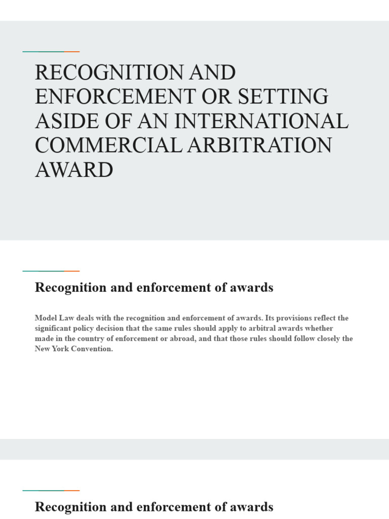Recognition and Enforcement or Setting Aside of An International Commercial Arbitration Award ...
