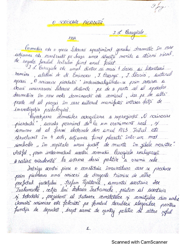 o Scrisoare Pierduta | PDF