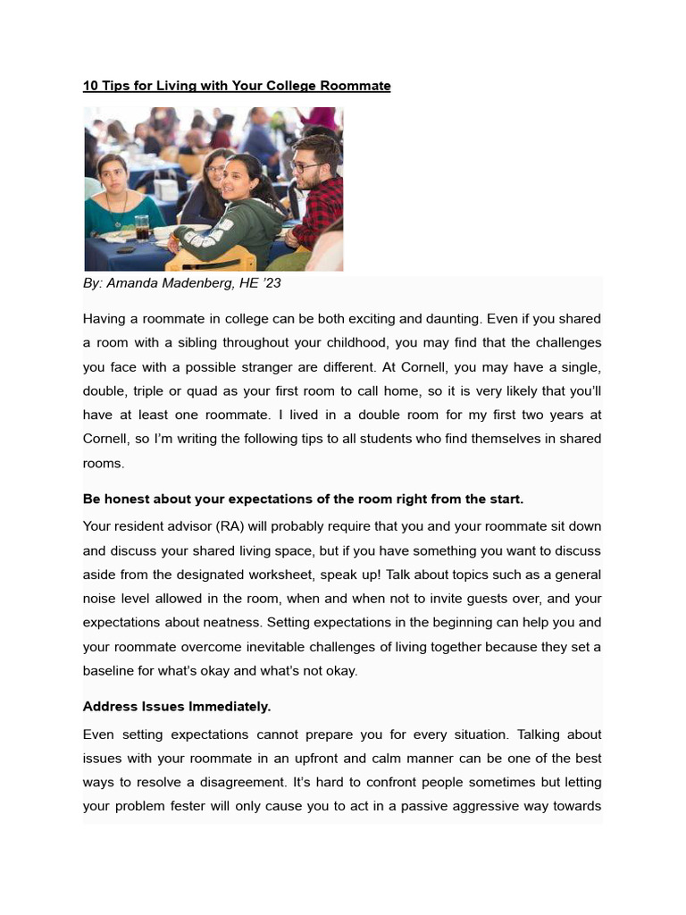 10 Tips For Living With Your College Roommate | PDF | Roommate ...