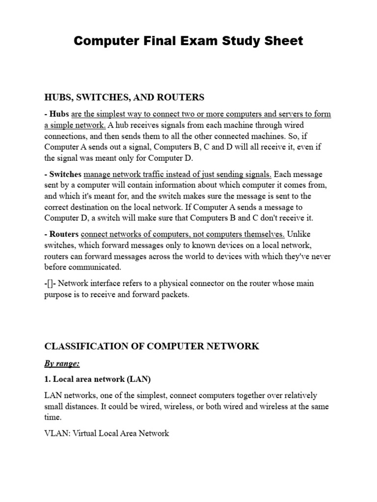 Computer Final Study Sheet | PDF | Internet Protocol Suite | Network Topology