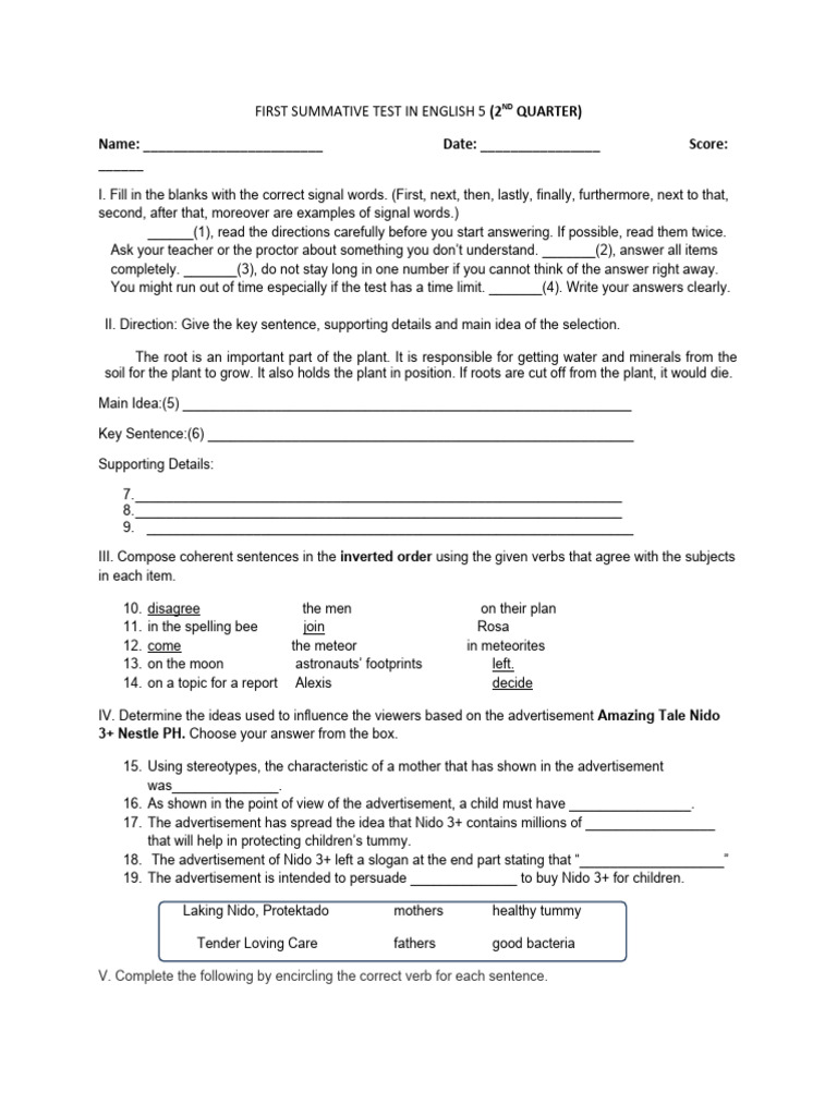 Summative Test - ENGLISH 5 - Q2 | PDF | English Language | Advertising