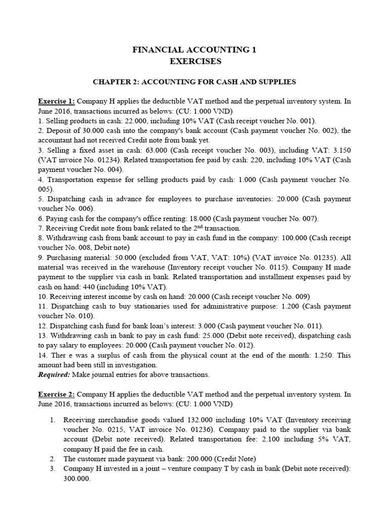SV Exercises FA1 | PDF | Debits And Credits | Value Added Tax