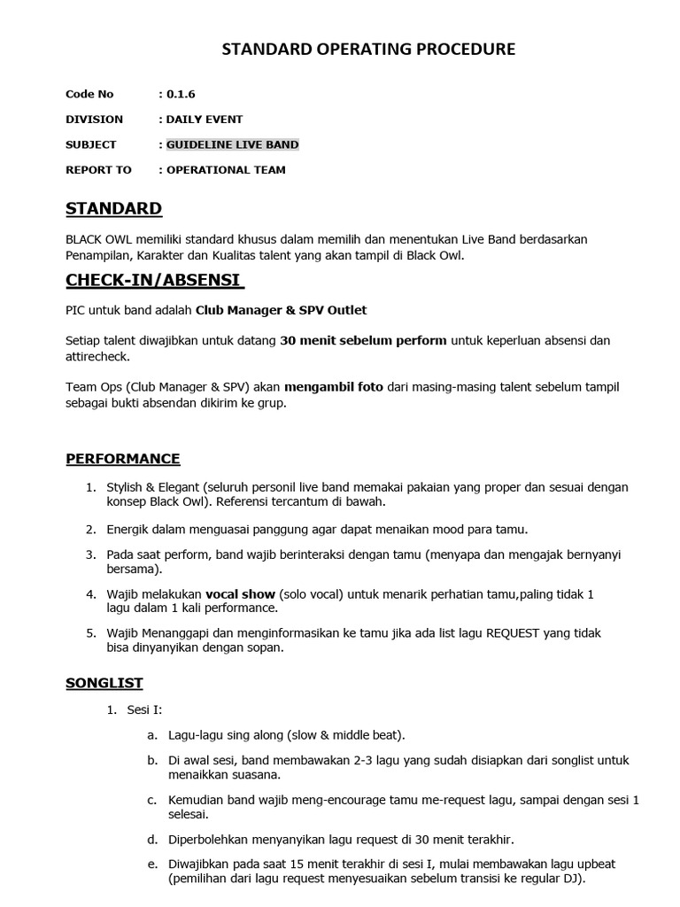 SOP - Guideline Band FINAL | PDF