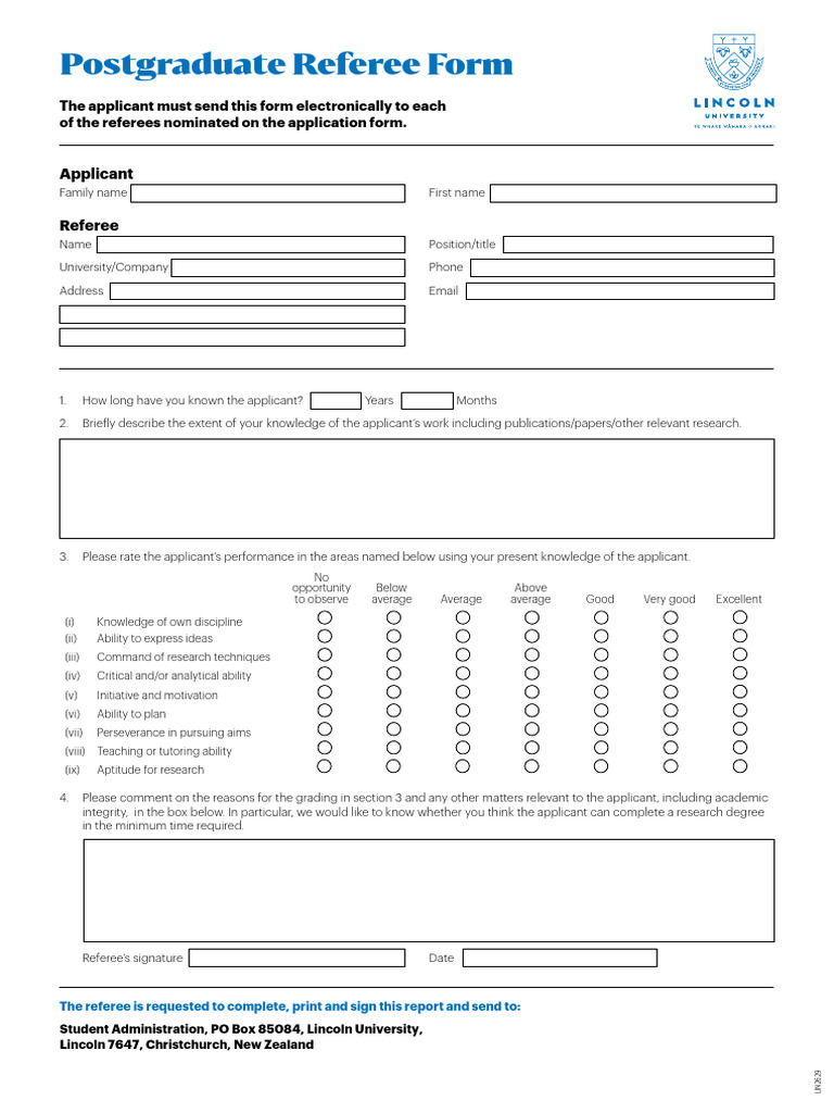 Postgraduate Referee Form Template | PDF | Career & Growth