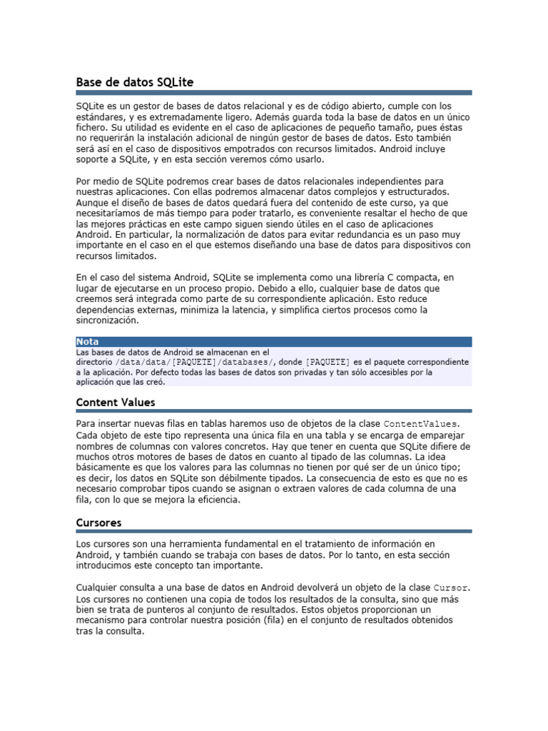 Base de Datos SQLite | PDF | SQL | Bases de datos