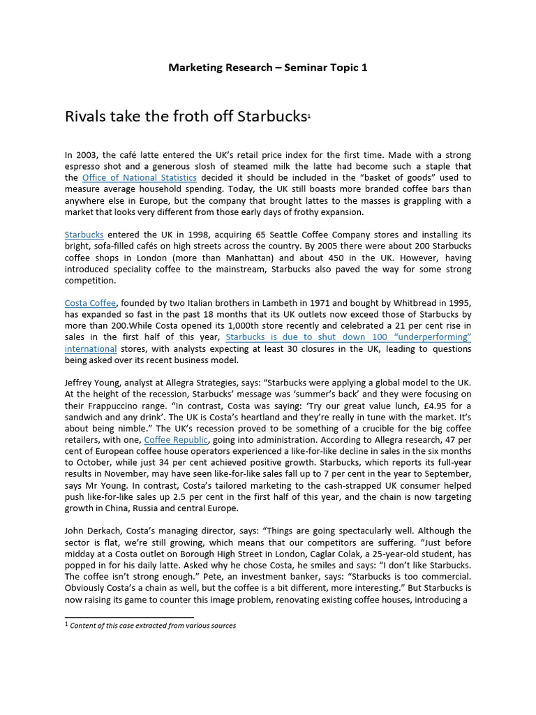 Seminar 1 Casestudy (Starbucks) | PDF | Starbucks | Coffeehouse