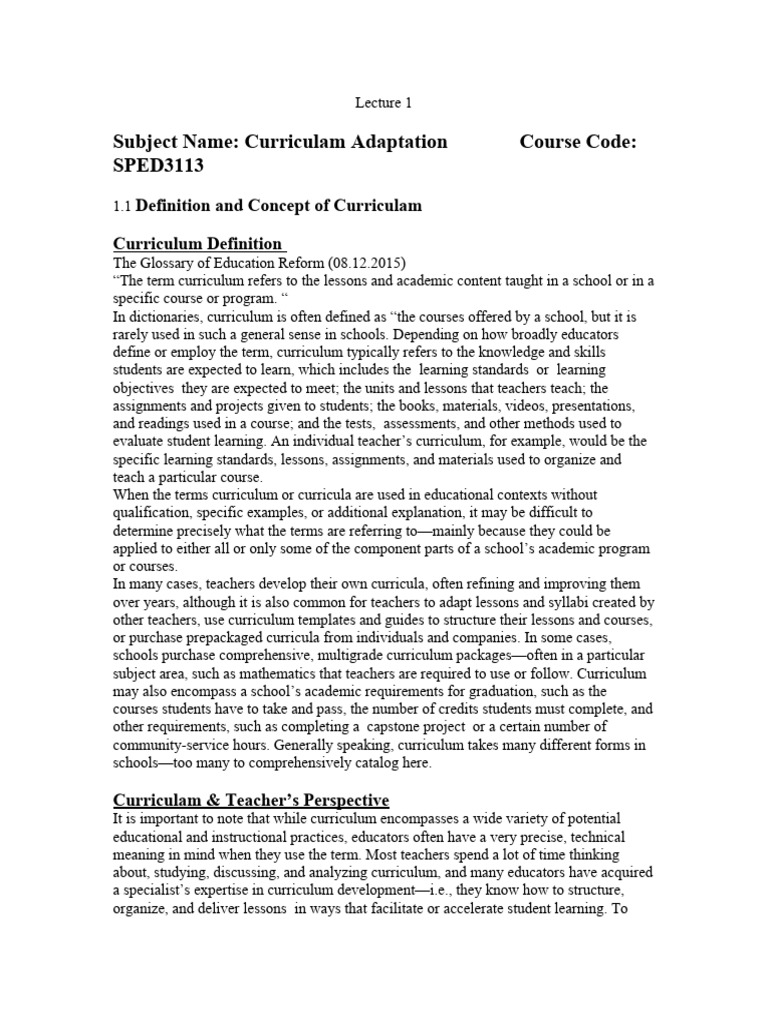 Definition and Concept of Curriculam | PDF | Curriculum | Teachers