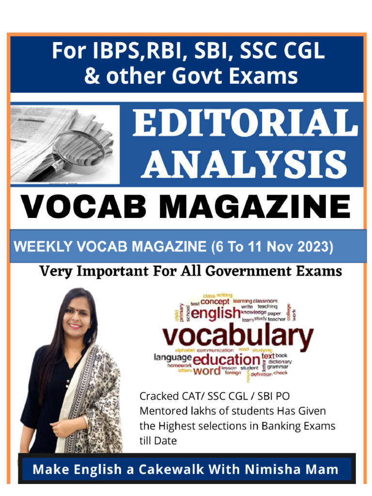 Weekly Editorial Vocabulary Magazine by Nimisha Mam 6 To 11 Nov | PDF