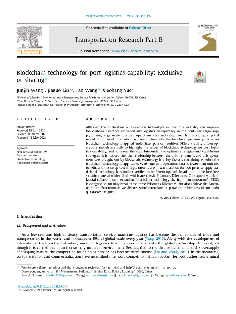 Blockchain Technology For Port Logistics Capability - Exclusive or ...