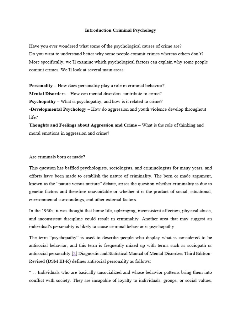 Intro To Criminal Psychology | PDF | Psychopathy | Antisocial ...