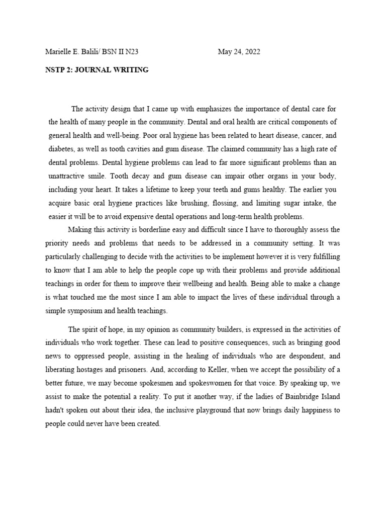 NSTP 2 Journal Writing | PDF