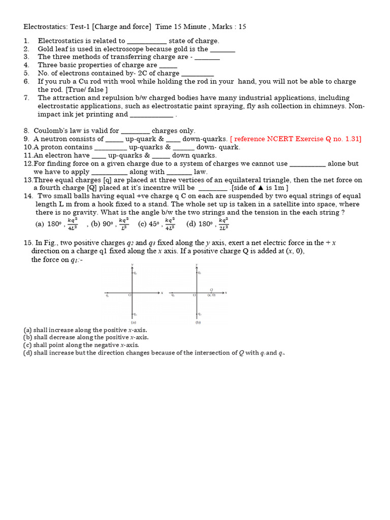 Electrostatics Short Notes | PDF | Electric Charge | Electrostatics