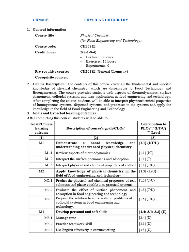 CH3081E - Syllabus - PC For Food Engineering | PDF | Adsorption | Wetting