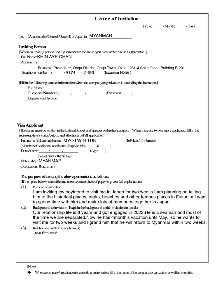 Letter of Invitation: Inviting Person | Download Free PDF | Government ...