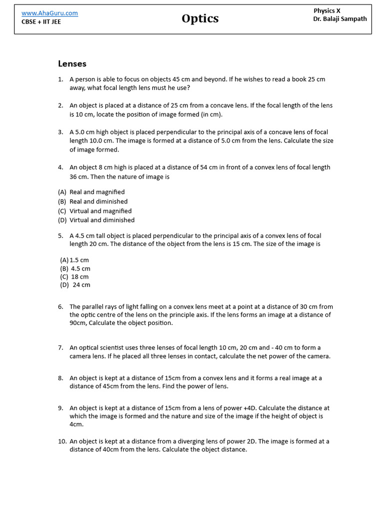 QCWjs STD 10 WS On Optics - Lenses | PDF | Lenses | Electrodynamics