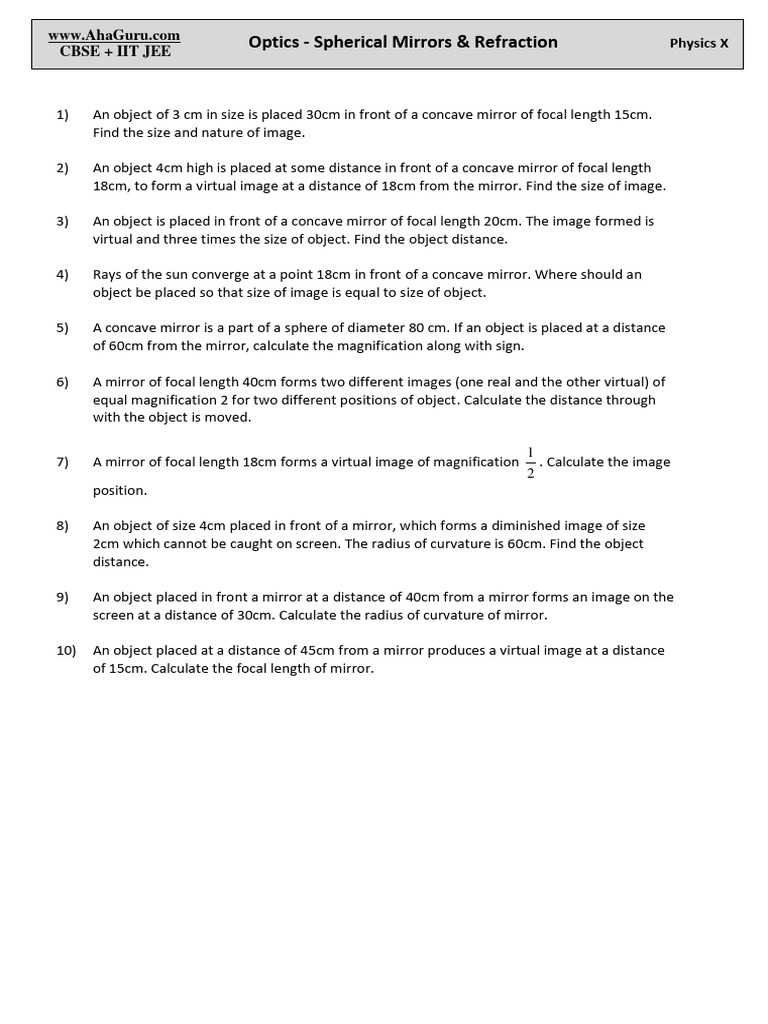 TJOPN Optic Worksheet Std10 Sudha DC | PDF