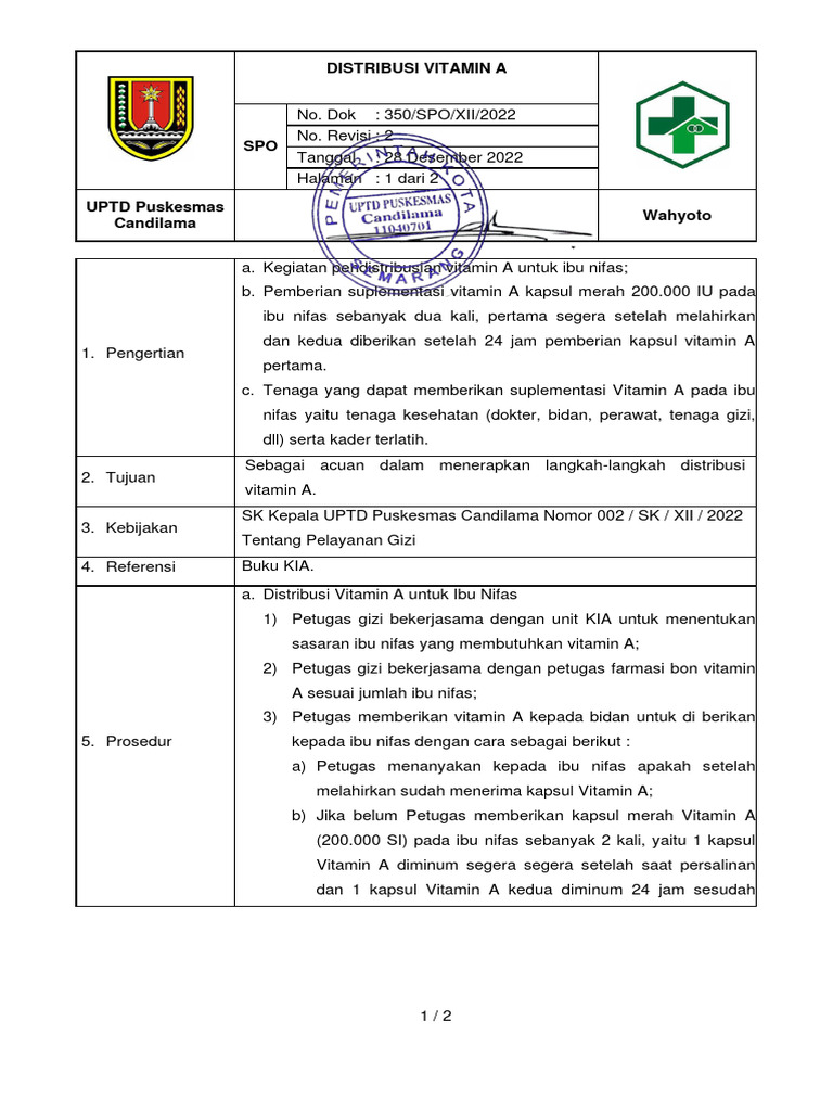 Spo Distribusi Vitamin A Bufas 2022 | PDF | Kesehatan Holistik