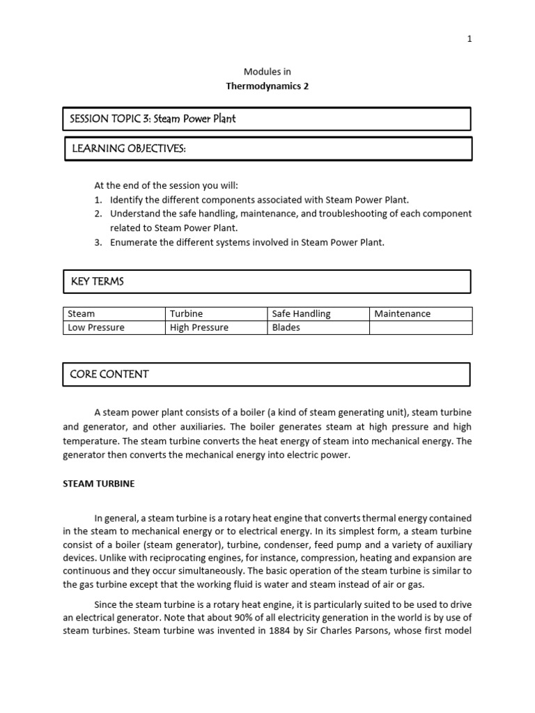 Module 3 - Introduction To Steam Cycles (Steam Power Plant) | PDF ...
