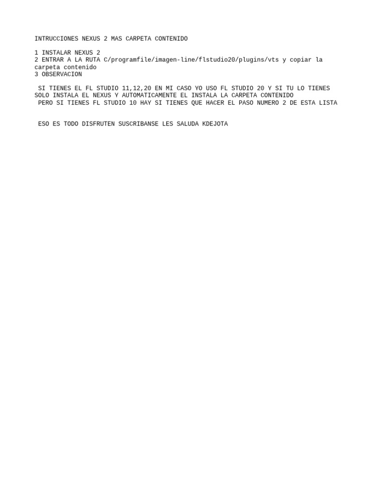 Instrucciones para Nexus 2 en FL Studio | PDF