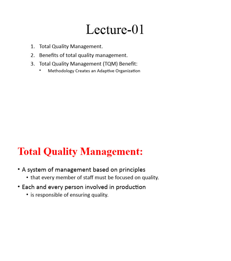 Lecture-01 Total Quality Management TQM | PDF | Career & Growth