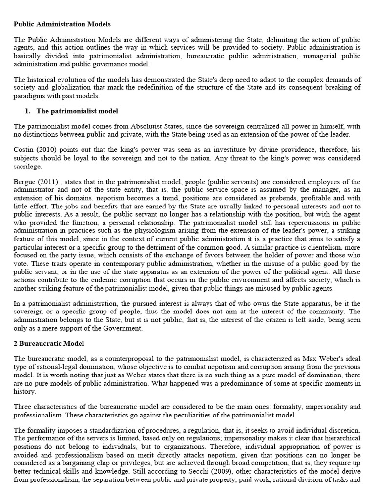 Public Administration Models | PDF | Governance | Bureaucracy