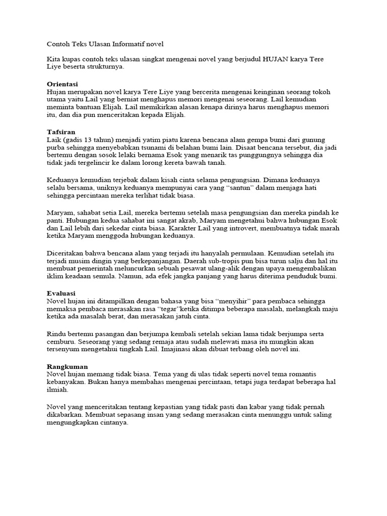 Contoh Teks Ulasan Informatif Novel | PDF