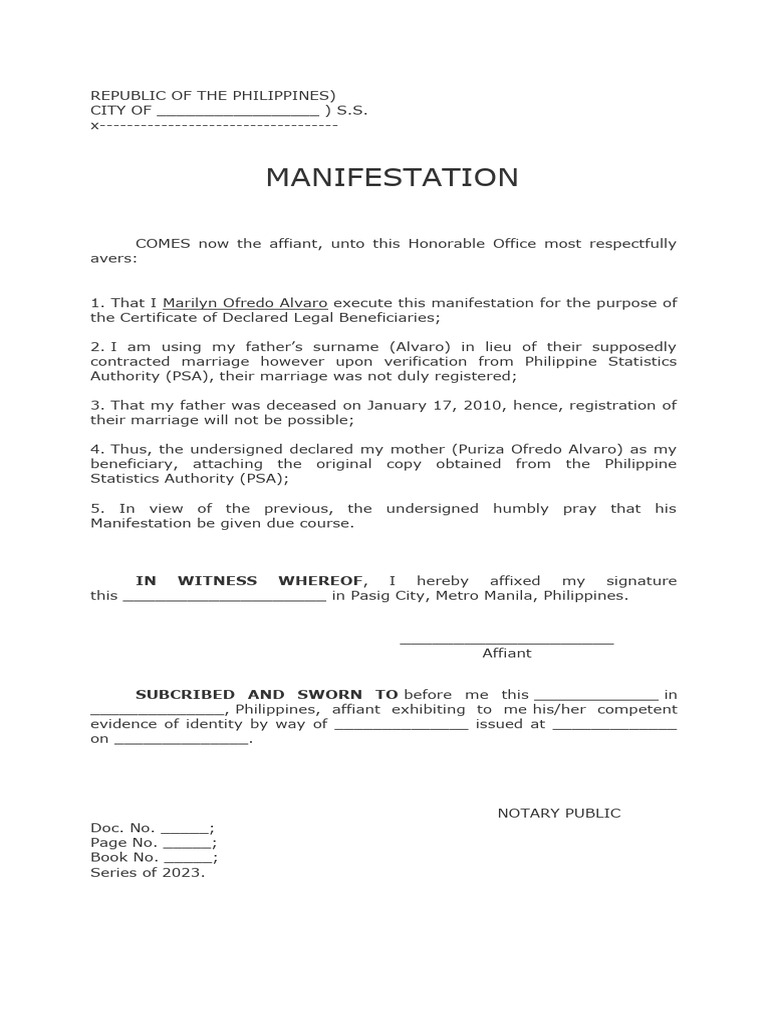 Affidavit of Manifestation | PDF