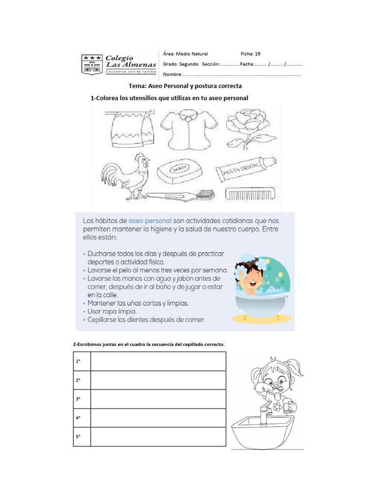 Ficha de La Higiene Personal 2do Grado | PDF