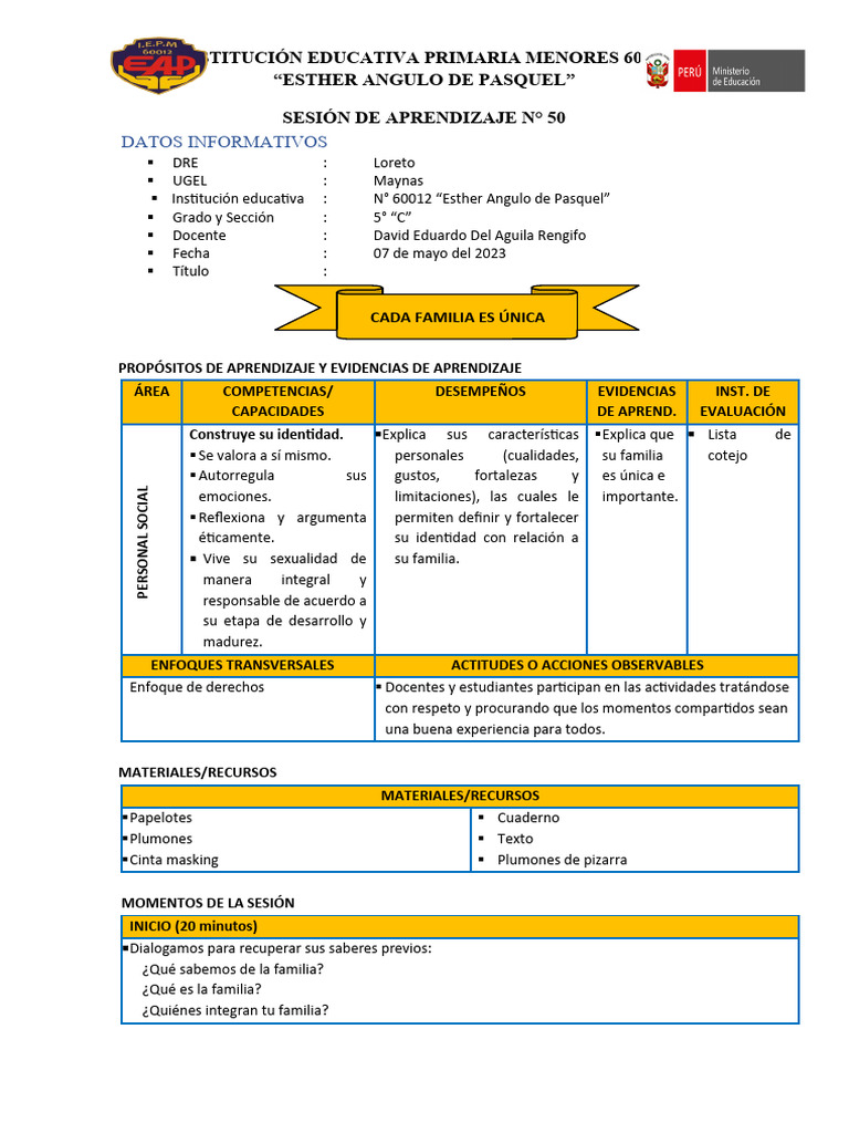 Sesion de Aprendizaje #50 | PDF | Aprendizaje | Ciencia cognitiva